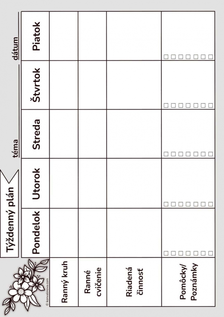 Týdenní plán - tabulka (SK)